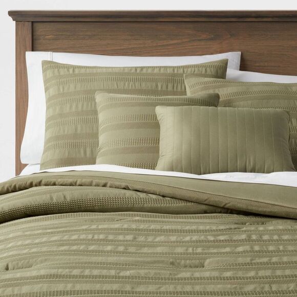 Threshold | Bedding | Threshold 5pc Fullqueen Woven Waffle Stripe ...